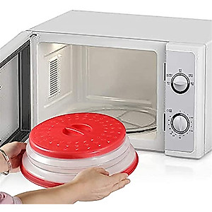 Collapsible Microwave Food Plate Cover,Vented,BPA Free Food Grade Silicone Lid-Red