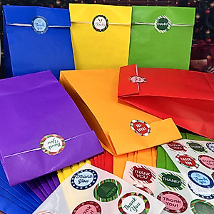MOZRRO Mix Color 36 Pack Gift Bags with Thankyou Sealing Stickers, Great for Christmas, Gifts, Lunch, Party, Sweets, Goodies, Retail & Tchotchkes 10.2" x 5.5" x 3.5"