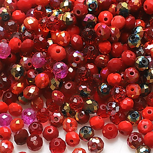 Niziky 500PCS Crystal Glass Beads for Jewelry Making, 4mm Multicolor Red Faceted Rondelle Glass Beads with Hole, Glass Crystal Briolette Spacer Beads for Jewelry Bracrlet Making Crafts Projects