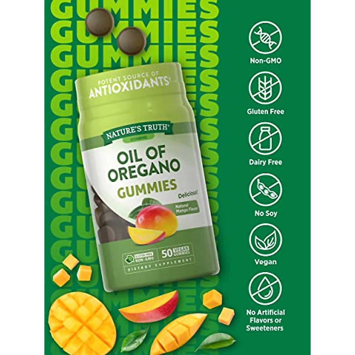 Nature's Truth Oil of Oregano Gummies | Vegan, Gluten Free & Non-GMO Supplement | Natural Mango Flavor | 50 Count