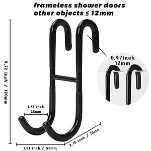 Ansxiy 2 Pack Shower Door Hooks, Shower Squeegee Hooks, Stainless Steel Towel Hooks for Bathroom Frameless Glass Shower Door, Black