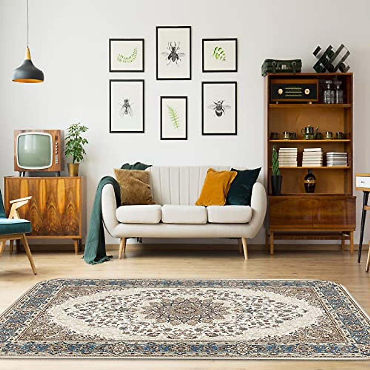 Bayson Area Rug Blue and Brown Persian Texture Abstract Painting Modern Home Decor Small Floor Rug 3' X 5' (91cmX 152cm) Carpet