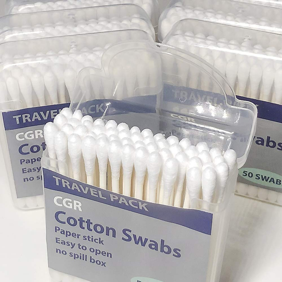 400pcs CGR Organic cotton Swabs, 100% Cotton Double-Tipped, White Paper Sticks(compostable), Travel Pack(8 Pack of 50 Swabs Total)