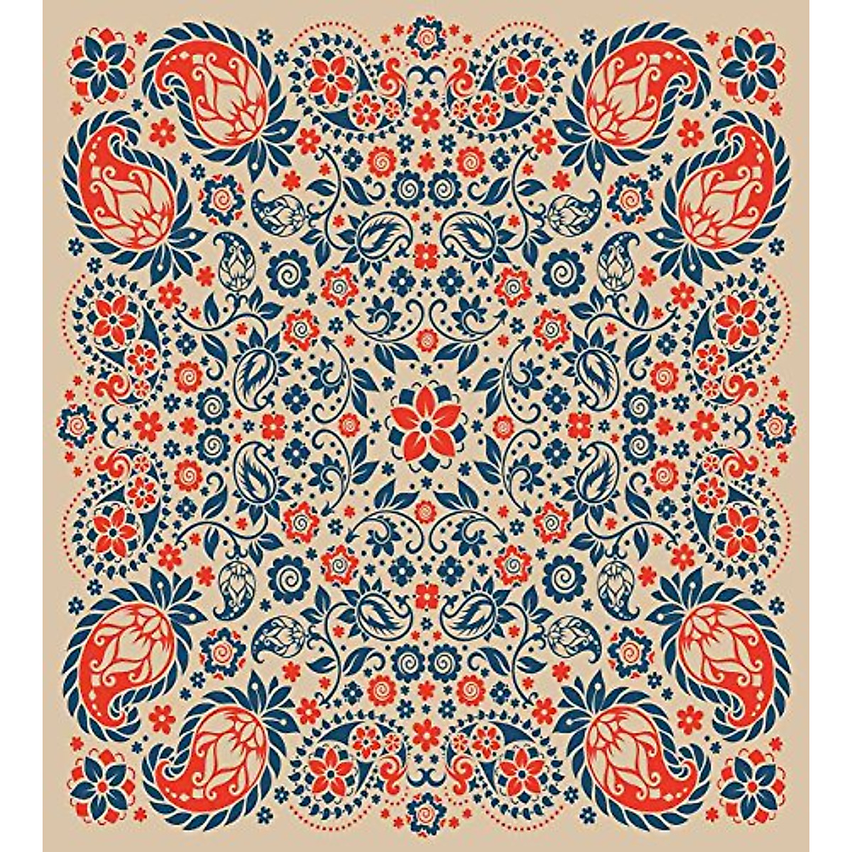 Ambesonne Paisley Duvet Cover Set, Floral Ornate Pattern Cultural Folk Persian Middle Eastern, Decorative 3 Piece Bedding Set with 2 Pillow Shams, Queen Size, Night Blue Orange Tan