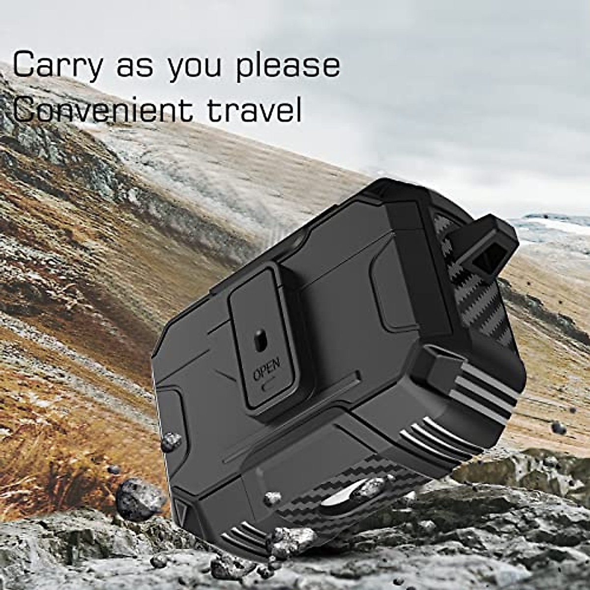 ZenRich One Key Pop-up Airpods Pro Case, zenrich Full-Body Hard Shell Protective Rugged Charging Cover Case with Keychain for AirPods, Front LED Visible,Black