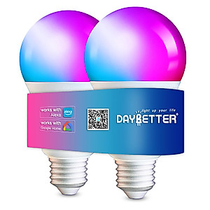 DAYBETTER 2 Pack Smart Light Bulbs, Smart Bulbs That Compatible with Alexa & Google Assistant, RGBCW Led Color Changing Light Bulbs, Dimmable A19 E26 Multicolor Led Light Bulbs, No Hub Required