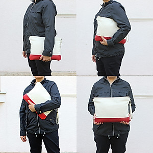 Natural Cotton Crossbody Wristlet Clutch Eco-Friendly Vegan Faux Leather Bag Phone Tablet Case Detachable Strap Unbleached Raw Canvas Fabric (Red)