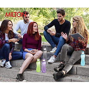 MILTON Sports Water Bottle Kids Reusable Leakproof 25 Oz 4-Pack Plastic Wide Mouth Large Big Drink Bottle BPA & Leak Free with Handle Strap Carrier for Cycling Camping Hiking Gym Yoga