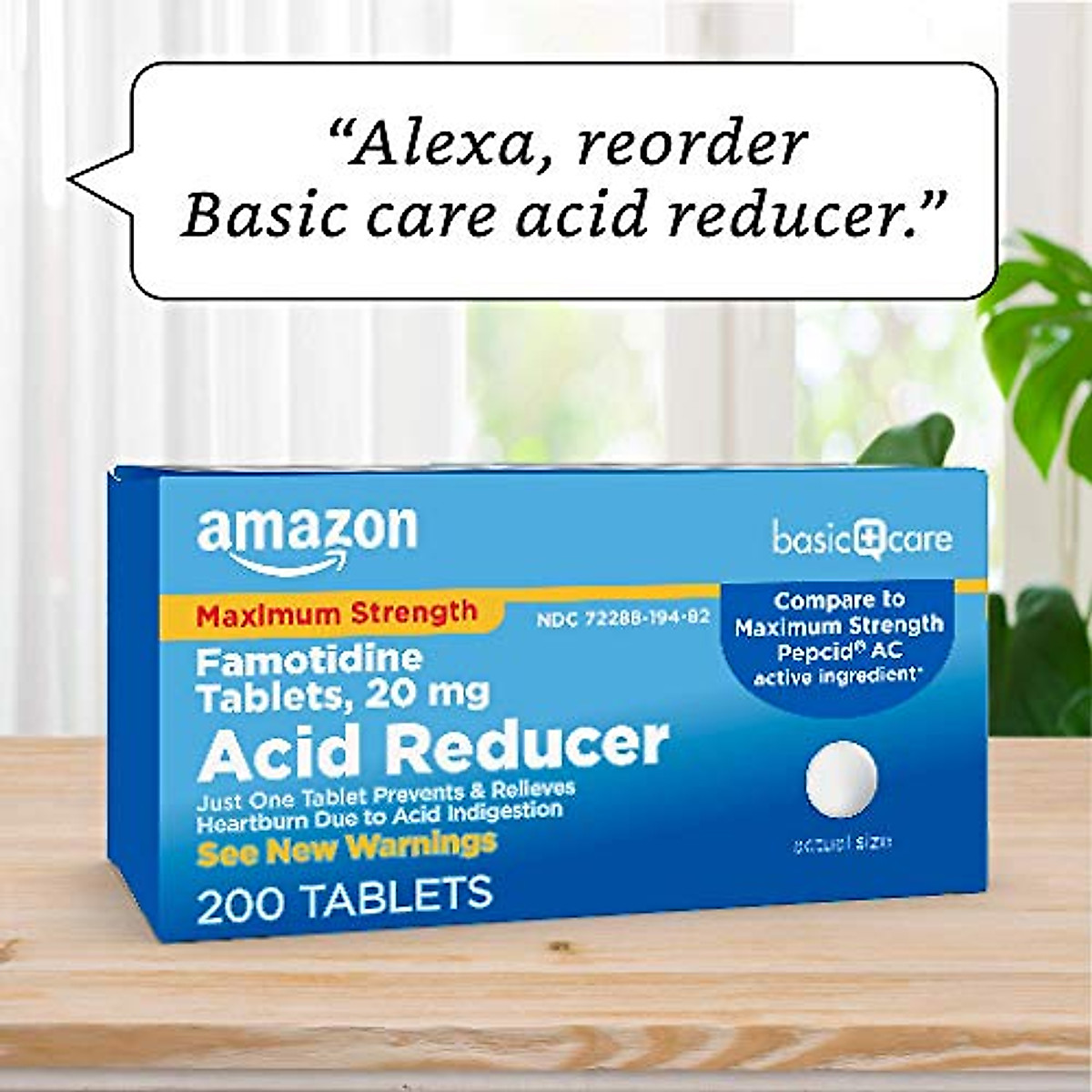 Amazon Basic Care Maximum Strength Famotidine Tablets 20 mg, Acid Reducer for Heartburn Relief, 200 Count ( pack of 1)
