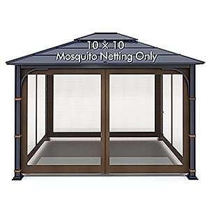 Gazebo Universal Replacement Mosquito Netting - Wonwon Outdoor Gazebo Canopy 4-Panel Screen Walls with Zipper for 10' x 10' Gazebo (Mosquito Net Only) (Brown)