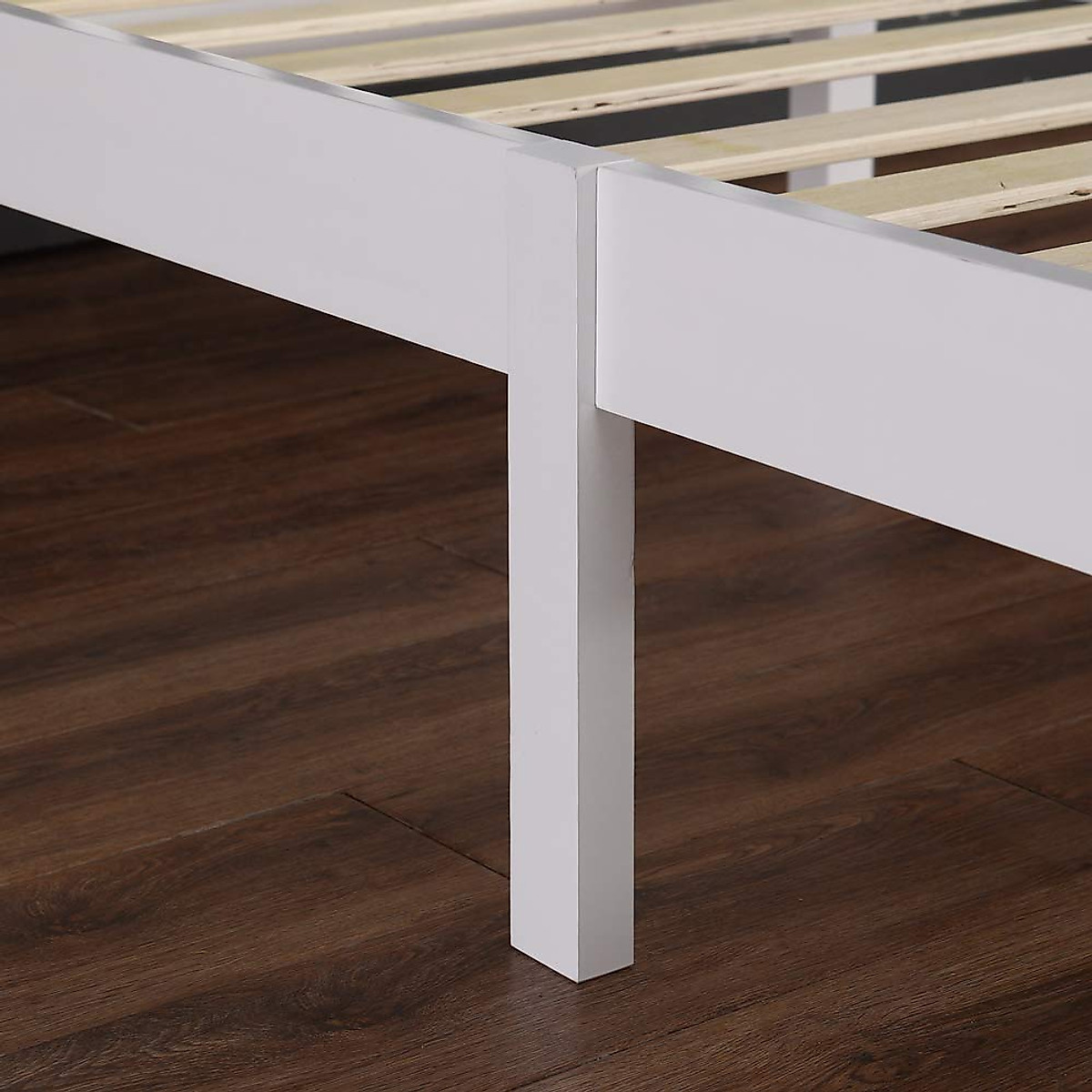 Karl home White Twin Platform Bedframe with Slat Headboard Wooden Bed Frame with Footboard, 12 Wood Slat Support, No Box Spring Needed