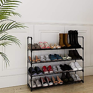 Function Home 4 Tier Free Standing Shoe Rack, Space Saving Shoes Storage Stand, Shoe Organizer Shelf for Bedroom, Entryway and Hallway in Black