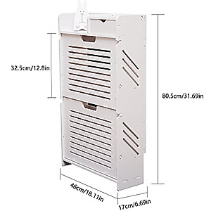 Shoe Cabinet 2Tier Shoe Storage Cabinet Tipping Bucket Design Narrow Shoe Cabinet 4 Pairs Shoes Capactiy Floor Shoes Cabinet with Doors White Shoe Rack Storage Organizer