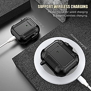 Lopnord for AirPod Case, Compatible with Apple AirPods 2nd Generation Case Cover with Lock, Rugged Protective Case for Airpod 1st Generation Case for Men with Keychain[LED Visible]