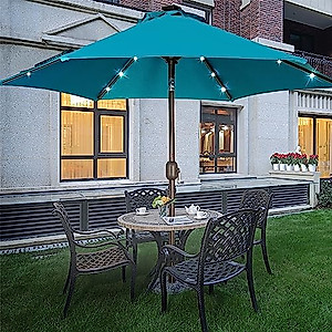 Blissun 7.5 ft Solar Umbrella 18 LED Lighted Patio Umbrella Table Market Umbrella with Tilt and Crank Outdoor Umbrella for Garden, Deck, Backyard, Pool and Beach, Cerulean