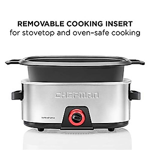 Chefman 6-Quart Slow Cooker, Electric Countertop Cooking, Stovetop & Oven-Safe Removable Insert for Browning & Sautéing, Family-Size Soups & Stews, Nonstick & Dishwasher-Safe Interior