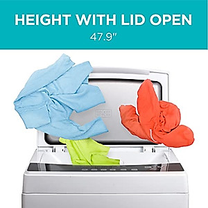 BLACK+DECKER Small Portable Washer, Washing Machine for Household Use, Portable Washer 1.7 Sq. Ft. with 6 Cycles, Transparent Lid & LED Display