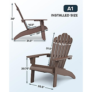 Upstreman Home Plastic Adirondack Chair Set of 1, Outdoor Fire Pit Chair with Cup Holder, Adirondack Patio Chair Weather Resistant for Outside, Porch, Lawn, Garden- A1, Coffee