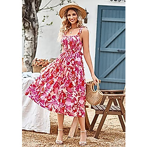 ZAFUL Women's Summer Maxi Dress Boho Floral Casual Ruffle Smocked Halter Backless Knot Long Flowy Beach Sun Dress