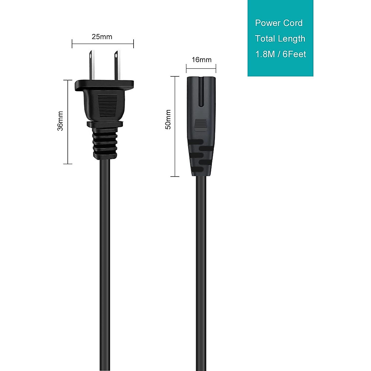 10Ft Projector Power Cord for Mini Projector,Portable Projector Replacement 2 Prong Power Cable