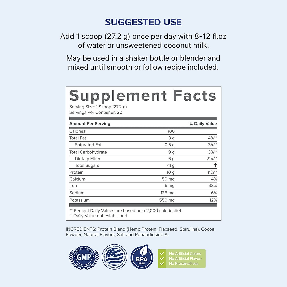 Gundry MD® Pro Plant Complete Shake™ High-Fiber Plant Protein Blend, 20 Servings (Chocolate)