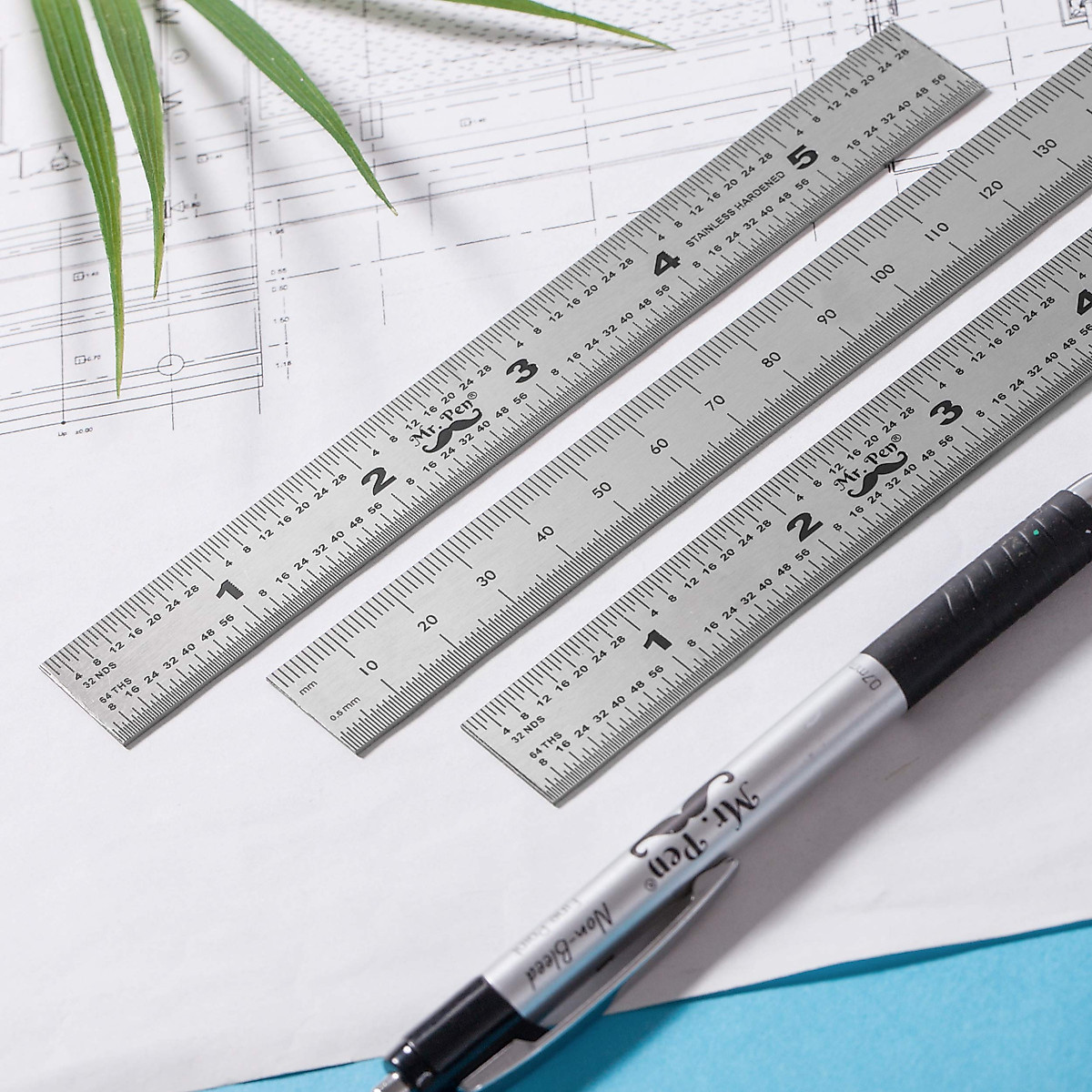 Mr. Pen- Machinist Ruler, Ruler 6 inch, 3 Pack, mm Ruler, Metric Ruler, Millimeter Ruler, (1/64, 1/32, mm and .5 mm), Metal Ruler 6 inch, Precision Ruler, 6 inch Ruler, Stainless Steel Ruler, Rulers