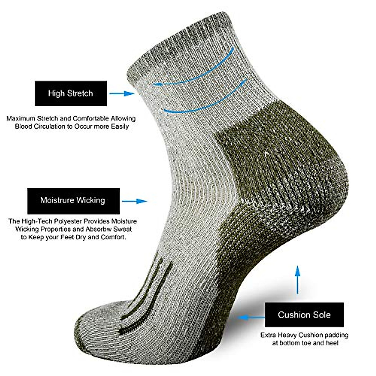 ONKE Merino Wool Low Cut Quarter Socks for Men Outdoor Trail Running Hiking Hiker All Season with Moisture Wicking Control(Green XL)