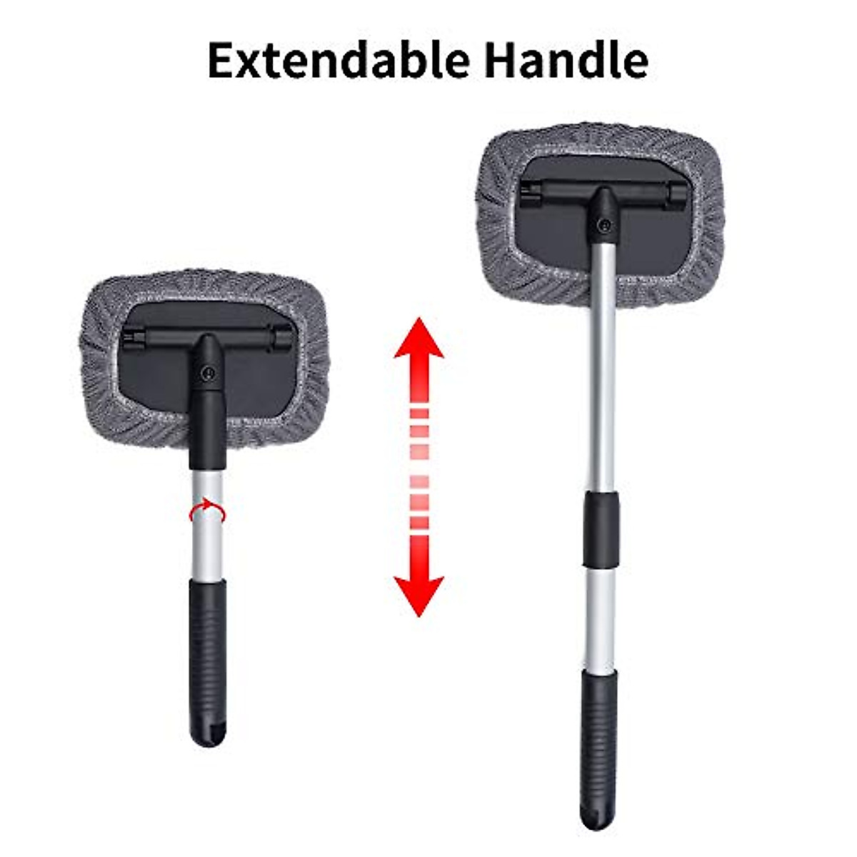 URlighting Windshield Cleaning Brush Tool - Car Window Cleaner with Extendable Handle Auto Car Glass Cleaner with 2 Washable and Reusable Pads(Gray)