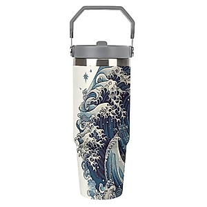 SYJTGDE Large Capacity Car Cup Blue Wave Style Fashionable Upgrade Car Cup Advanced And Beautiful Travel Cup