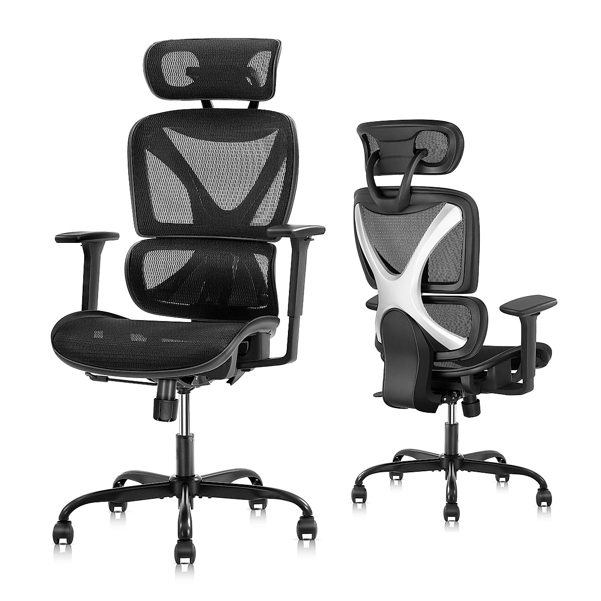 GABRYLLY Ergonomic Office Chair with Lumbar Support, Big and Tall Mesh Chairs with Adjustable 3D Arms, Headrest & Soft Seat, Large Desk Chair for Home Gaming,Black