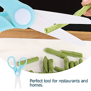Portable Food Ceramic Shears for Kitchen Classroom Craft Pet Hair Pizza Vegetable Cutting Chopping Tool with Cover Sky Blue