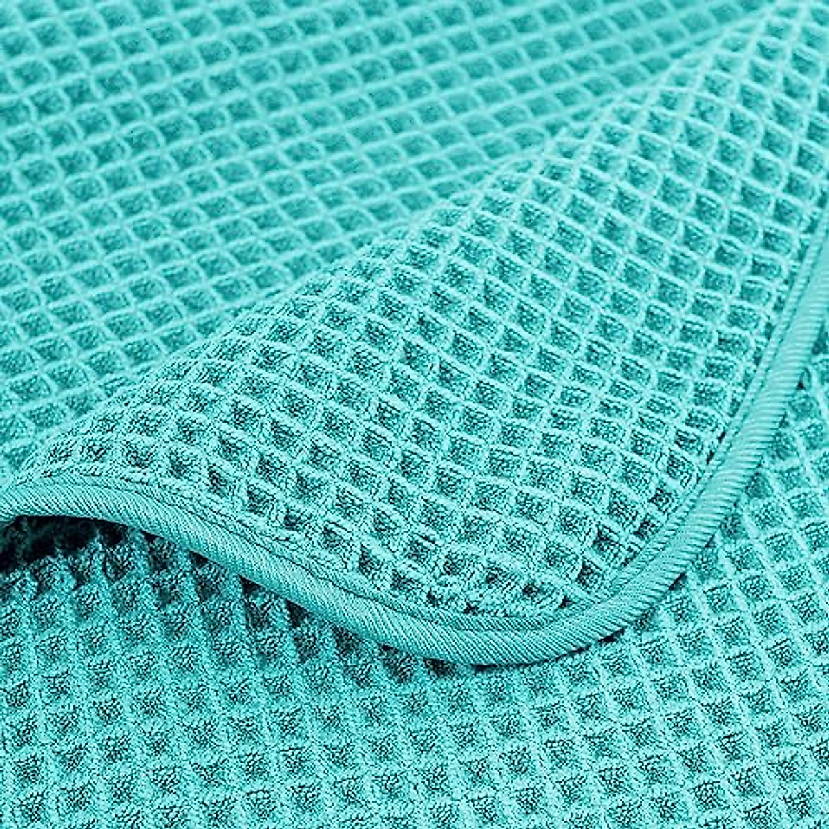 POLYTE Microfiber Oversize Quick Dry Lint Free Bath Towel, 60 x 30 in, 4 Pack (Aqua, Waffle Weave)