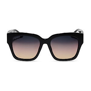 DIFF Bella II Oversized Designer Square Sunglasses for Women UV400 Protection, Black Trendy Fashion Frames