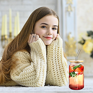 Lallisa 12 Pack Sweet 13/16/18th Gifts for Girls 16 oz Glass Cups with Lids and Straws 13/16/18th Birthday Party Favors for Her 16oz Coffee Glass Cups for Daughter Birthday Gift(Cute 16th Style)