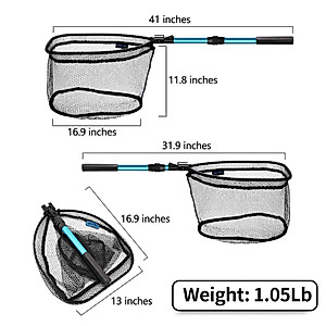 Collapsible Telescopic Pole Fishing Net - Folding Extend Rubber Coated Freshwater Saltwater Landing Net for Trout Bass Steelhead Salmon Kayak (SD-139S(1.1M))