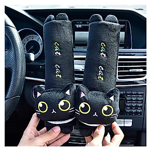 Hhhong Cute Cat Owl Cartoon Car Neck Pillow Headrest Car Seat Belt Shoulder Pad Sets Travel Mat Cat Rearview Mirror Cover (Color : 1pc seat Belt Cover)