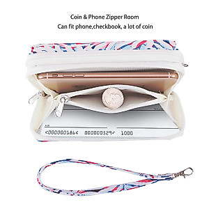 Women’s Double Zipper Clutch Wallet Cute Card Holder Ladies Purse with Wristlets and ID Window (Colored Leaves)