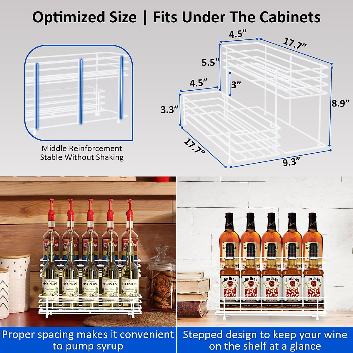 eipizx Coffee Syrup Organizer 2 Tier Syrup Bottle Holder Rack for Coffee Bar 10 Bottles White Wine Bottle Rack Coffee Syrup Stand Shelf for Syrup, Wine, Coffee Bar Organizer for Kitchen Coffee Shop
