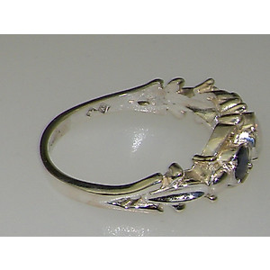 925 Sterling Silver Natural Opal and Sapphire Womens Trilogy Ring - Size 4.75