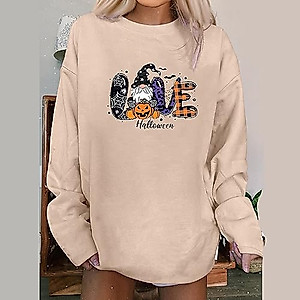 Women Witches Brew Sweatshirt Fall Sweater Funny Spooky Horror Season Sweatshirt Halloween Graphic Tees Tops,Women'S Halloween Crewneck Long Sleeve Skeleton Shir Oversized Tees,Beige,Small