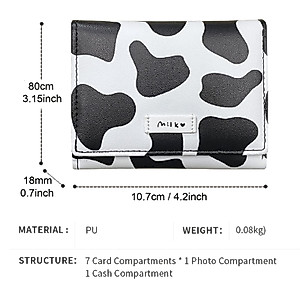 MOZXIRZ Women Girls Wallet Cute Cow Print Tri-Fold Wallet PU Leather Purse Slim Small Short Wallet Cartoon Trifold Cash Card Holder Bag (Black Cow)