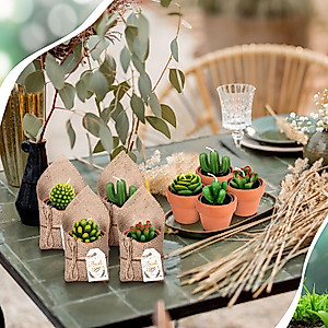 MTLEE 12 Sets Succulent Cactus Tealight Candles with Mini Terracotta Pots Natural Burlap Bags Thank You Tag and Ropes, Baby Shower Plant Candles, Handmade Plant Candles Gift for Birthday and Wedding