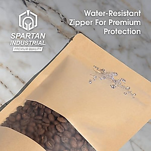 Spartan Industrial - 5" X 8" Kraft Zip Top Food Storage Bags - Pack of 100 Smell-Proof Resealable Pouches for Packaging Coffee, Tea, Spices, Snacks, and More