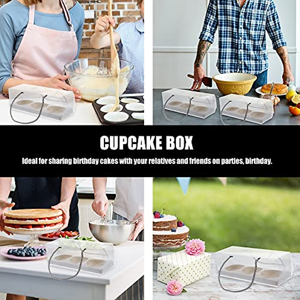 Cabilock Bakery 10PCS Cupcake Boxes Cupcake Carrier With Window Handle 3 Holes Cupcake Boxes Cupcake Containers for Cookies Muffins Treats and Cookies for Graduation Birthday Gifts Mini Cake Boxes