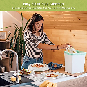 Fuyit 250Pcs Compostable Paper Plates with Cutlery Set, Disposable Biodegradable LONG Utensil Eco-Friendly Dinnerware Includes Plates, Fork, Knife & Spoon for Party, Camping, Picnic (White)