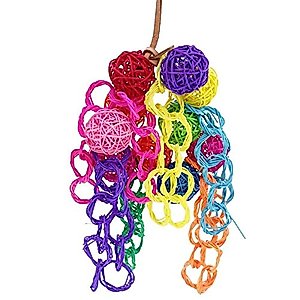 Bird Toys - Pet Bird Toys Leather Rope Colorful Rattan Balls Strings Parrot Bite Chew Toy - Quakers Lot Add Set Talk Sale Metal Red African Seagrass