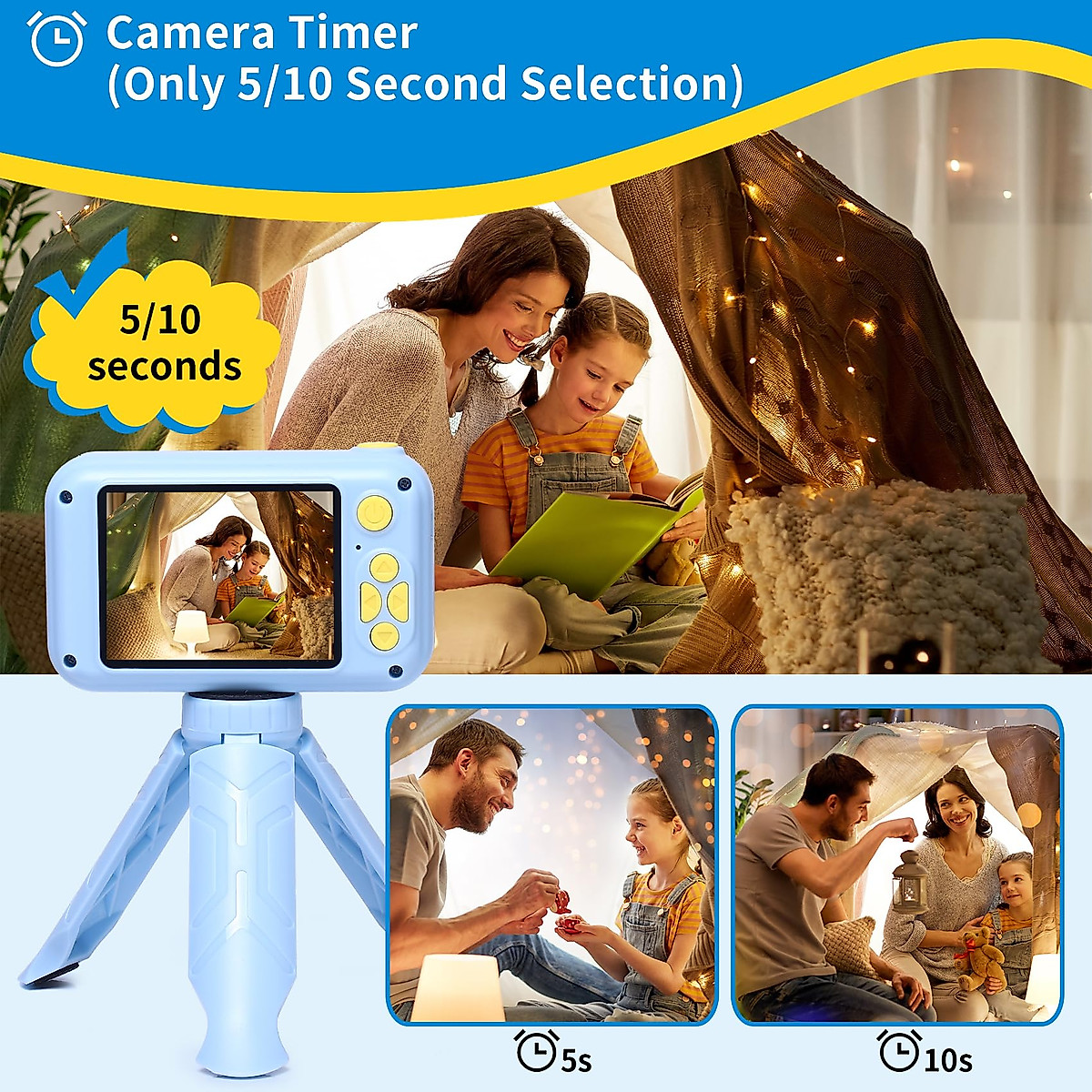 Kids Camera,2.4in IPS Screen Digital Camera,180°Flip Lens Camera,Children Selfie Camera with Playback Game,Christmas/Birthday Gift for 4 5 6 7 8 9 10 11 Year Old Girl Boy (Blue)