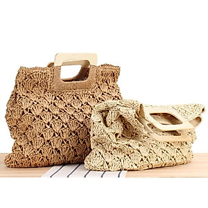 LIUZH Casual Rattan Large Capacity Tote Women Wicker Woven Summer Beach Bag Lady Big Purses Travel (Color : D, Size : 1)