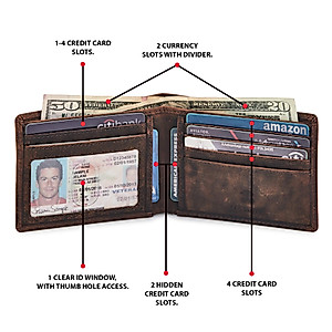 Real Leather Mens Bifold Wallet RFID Blocking Slim Minimalist Front Pocket - Thin & Stylish with ID Window in Gift Box (Crazy Horse, Cognac)