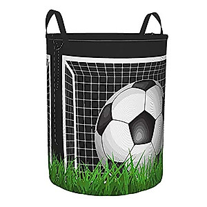 KiuLoam Soccer Box On Green Grass 19.6 Inches Large Storage Basket with Handles Collapsible Portable Laundry Fabric Hampers Tote Bag for Toys Clothing Organization